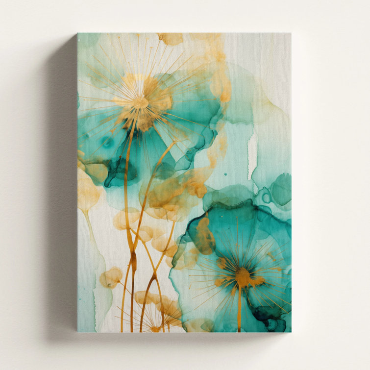 Mercer41 Gold Dandelion Wall Art | Abstract Floral Canvas Print | Wayfair.co.uk